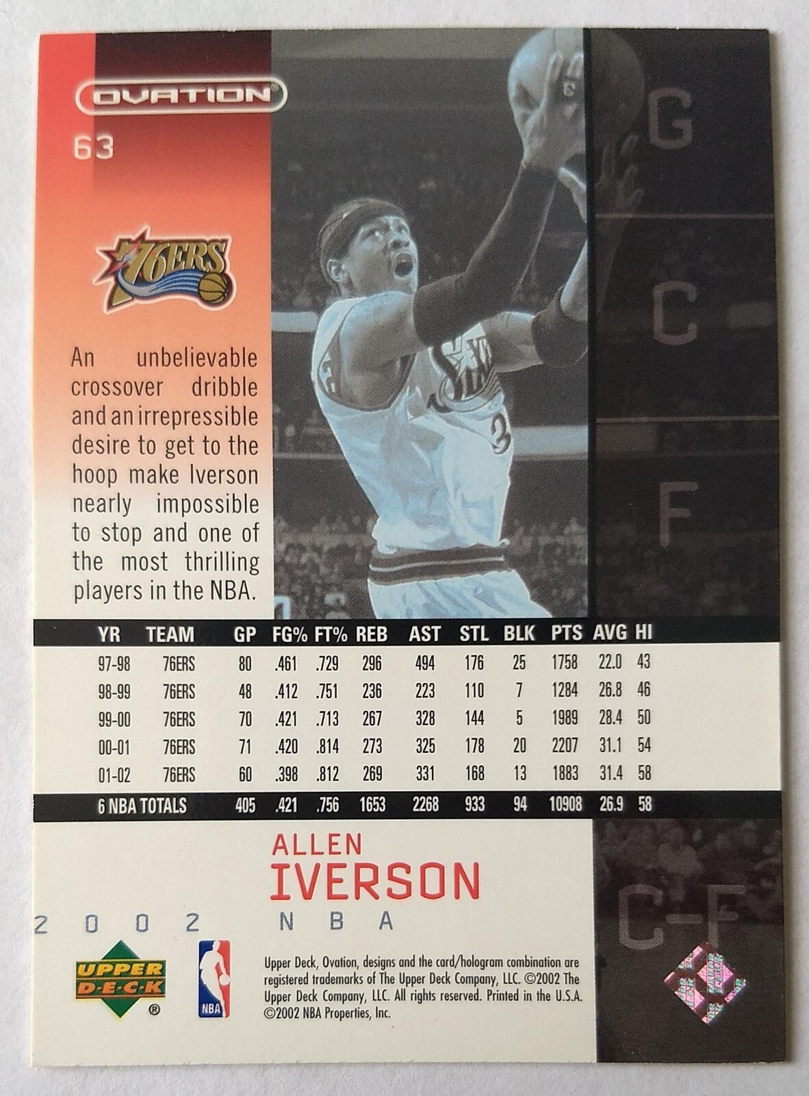 2002-03 Upper Deck Ovation - #63 Allen Iverson for sale online | eBay