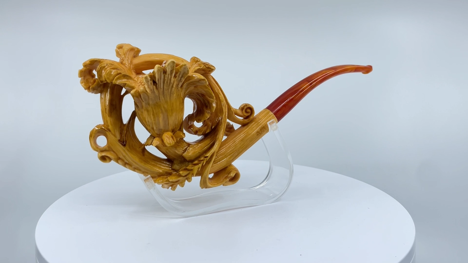 S. Yanik Meerschaum Pipe – Spiraling Lotus Floral Design – Hand-Carved ...