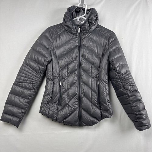 BCBGeneration Down Jacket Womens size S Ultra Lightweight Packable Hooded Gray | eBay
