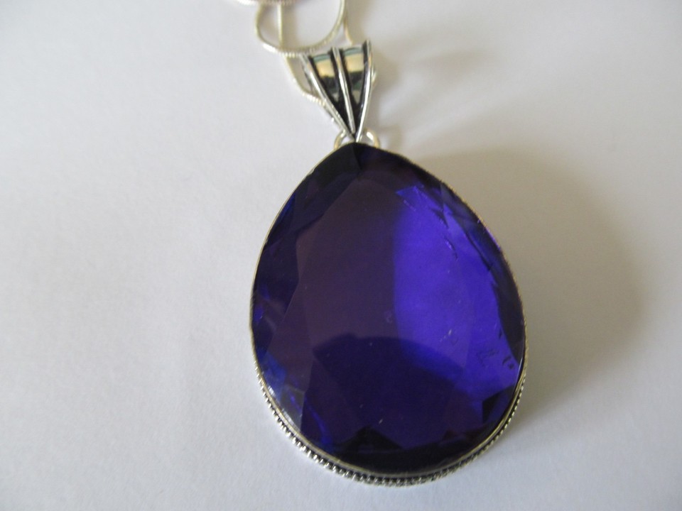 NEW EX.LARGE TEARDROP DEEP AMETHYST CRYSTAL AMULET PENDANT SILVER SNAKE ...