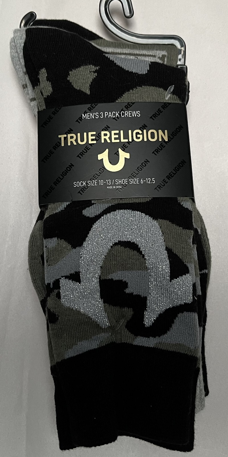NIP TRUE RELIGION MEN 3 PAIRS MULTI COLOR CREW SOCKS SIZE 10-13 SHOES 6 ...