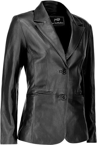 Jild Classic 2-Button Lambskin Leather Blazer Women - Casual Coat, XXXL ...