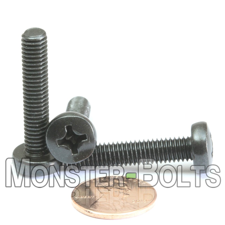 M6 / 6mm Phillips Pan Head Machine Screws, Steel, Black Oxide, DIN ...