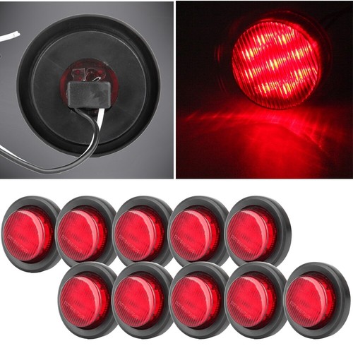10x 2 inch Red Clearance light RV Trailer Lamp 9 led Round Side Marker ...