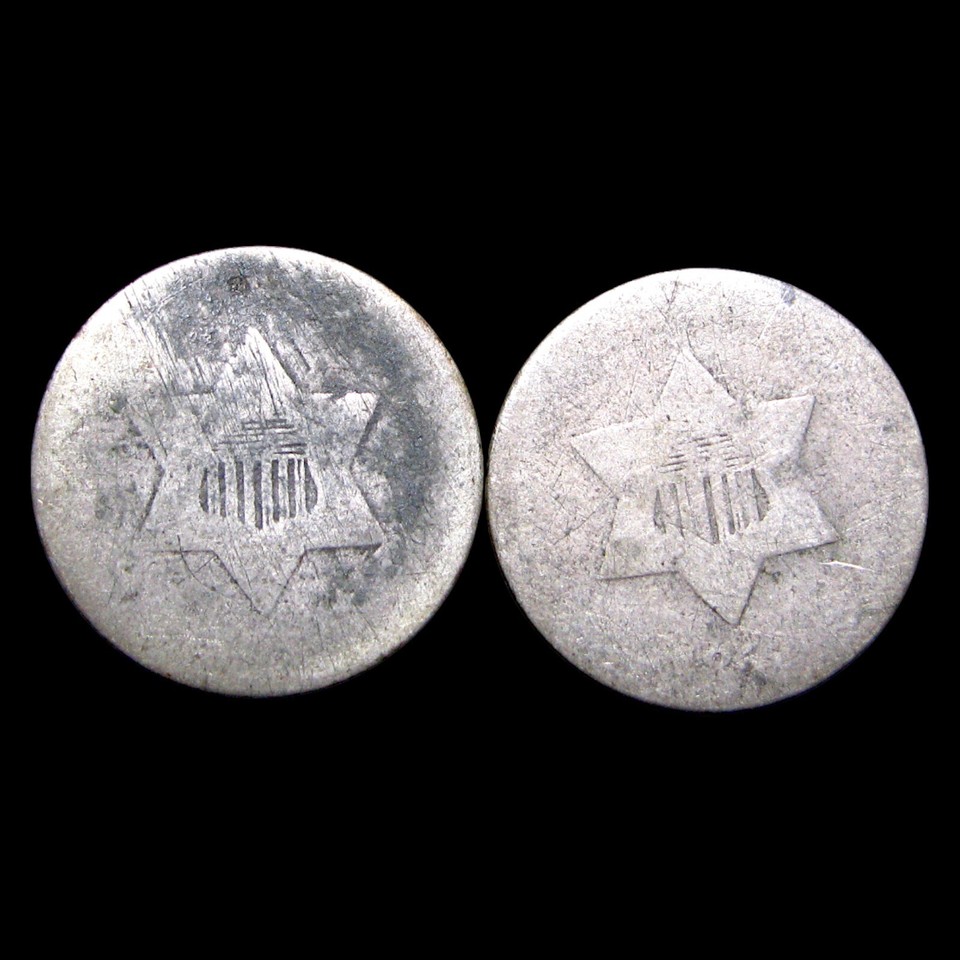 Lot of 2 Silver Three Cent Pieces 3cp - Nice Details Coin Lot ...