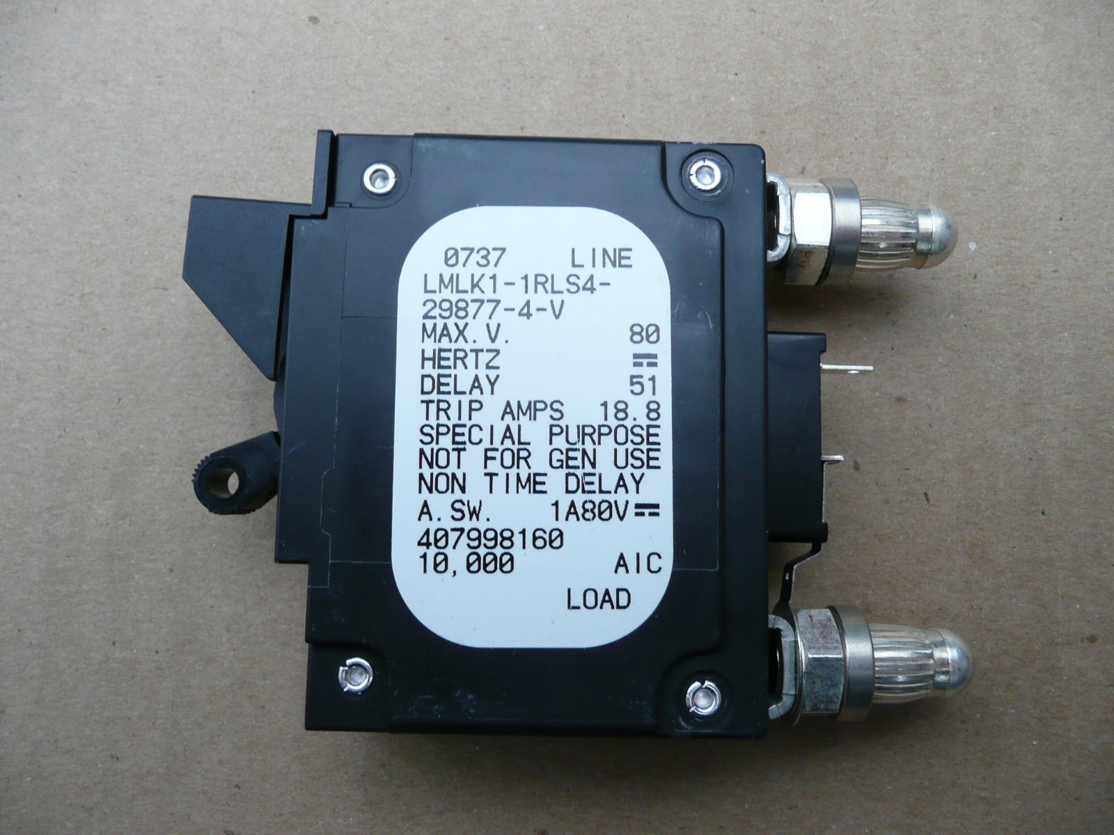 AIRPAX 15 AMP DC BULLET BREAKER,Part# LMLK1-1RLS4-29877-4-V,also fits ...