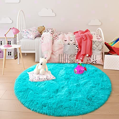 junovo Round Rug 5x5 Feet Fluffy Soft Area Rugs for Kids Girls Room ...