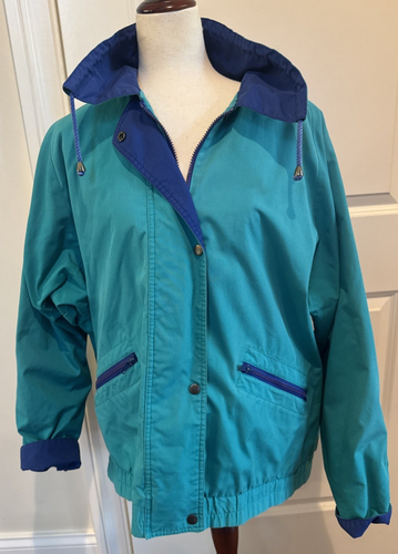 London Fog XL Teal Blue Colorblock Full Zip Windbreaker Jacket Vintage ...
