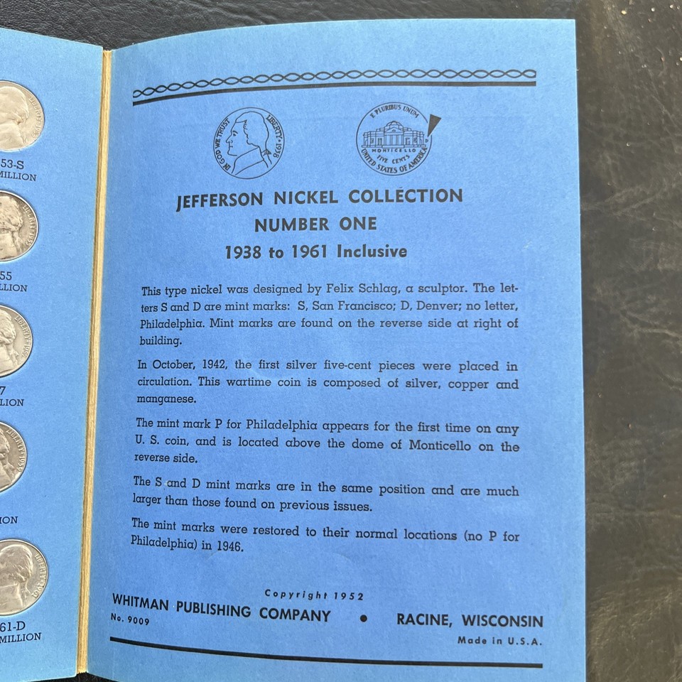 Whitman Jefferson 5c Nickel Collection 1938-1961. 58 Coins (Incomplete ...