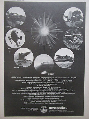 9/1974 PUB AEROSPATIALE ENGIN TACTIQUE EXOCET PLUTON R 20 HOT ROLAND ...