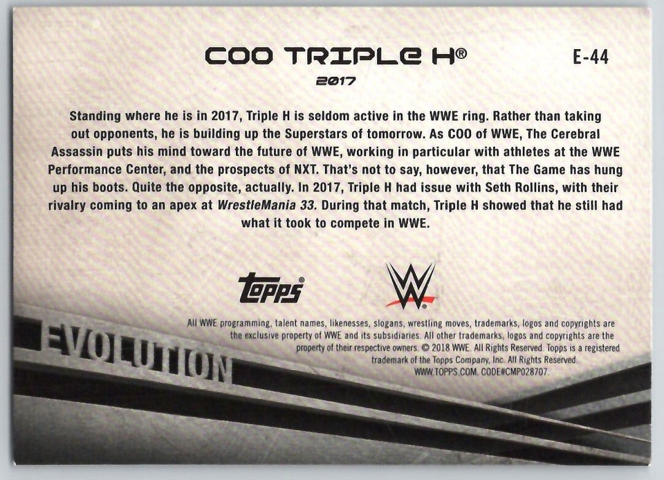 2018 TOPPS WWE COO TRIPLE H #E-44 | eBay