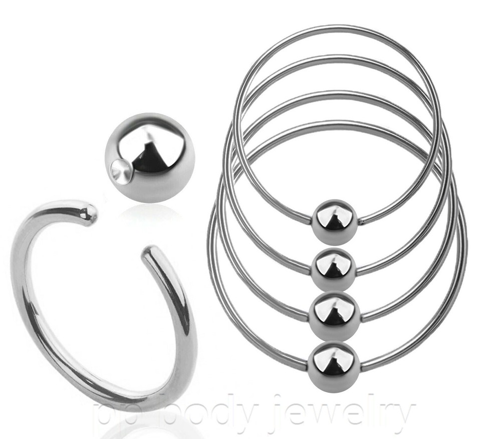 PAIR Surgical Steel Ball Closure Captive Bead Ring Earrings 14g 1/2" to ...