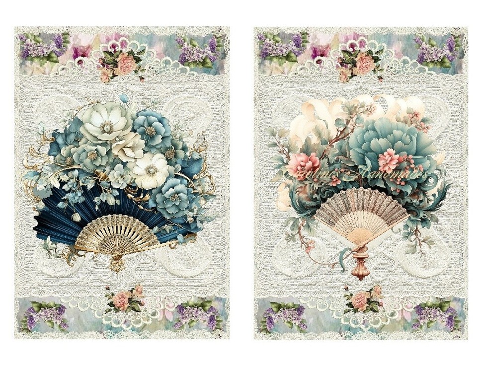 Victorian Floral Hand Fan A MULTI-SIZE Cotton Fabric Quilt Blocks ...