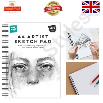 A4 ARTIST SKETCH PAD BOOK 90GSM DRAWING DOODLING PAD SPIRAL WHITE PAPER ...