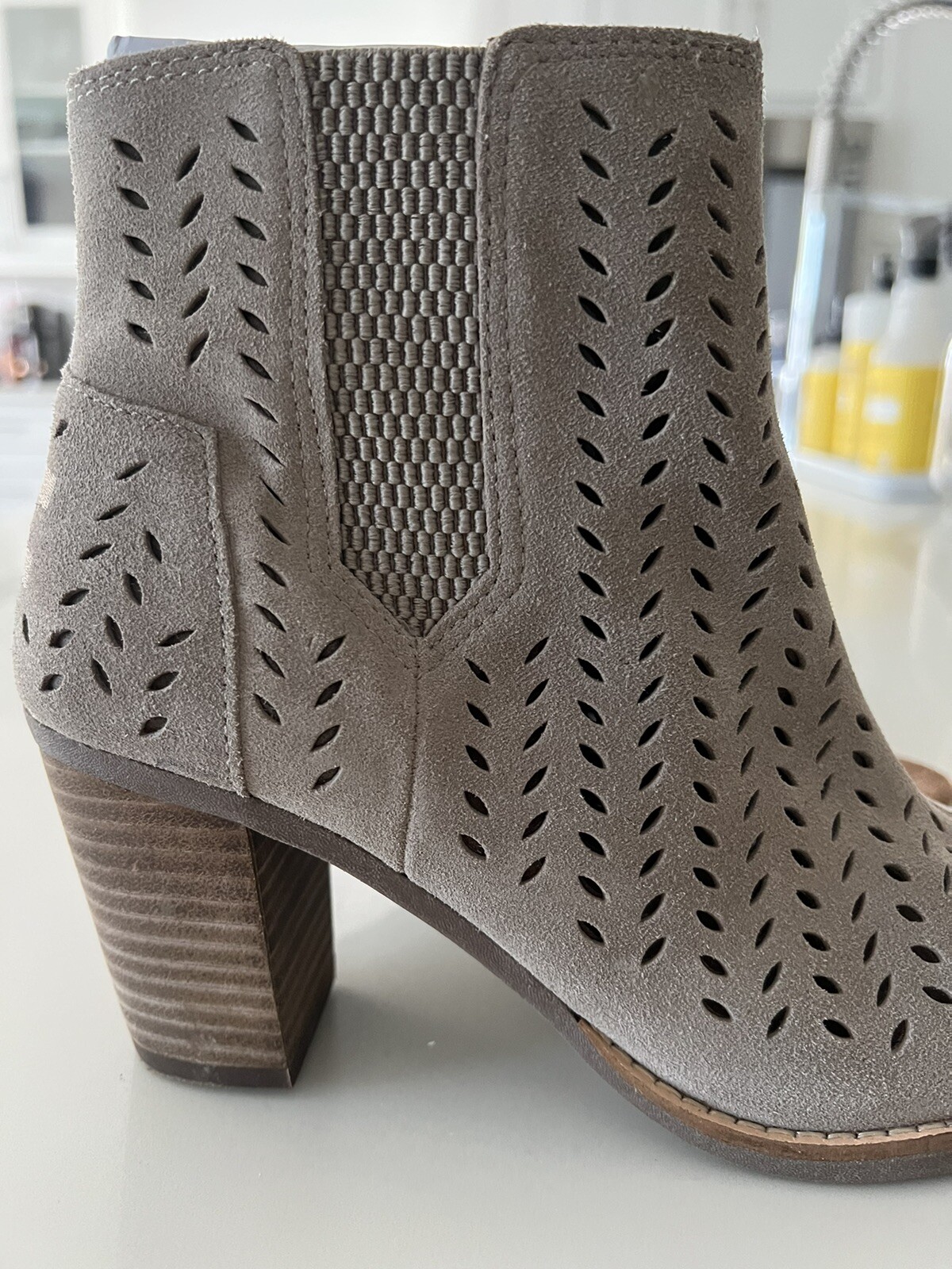 Toms Heels Shoes Women's 6.5 Beige Micro Fiber Zipper Peep Toe Majorca ...