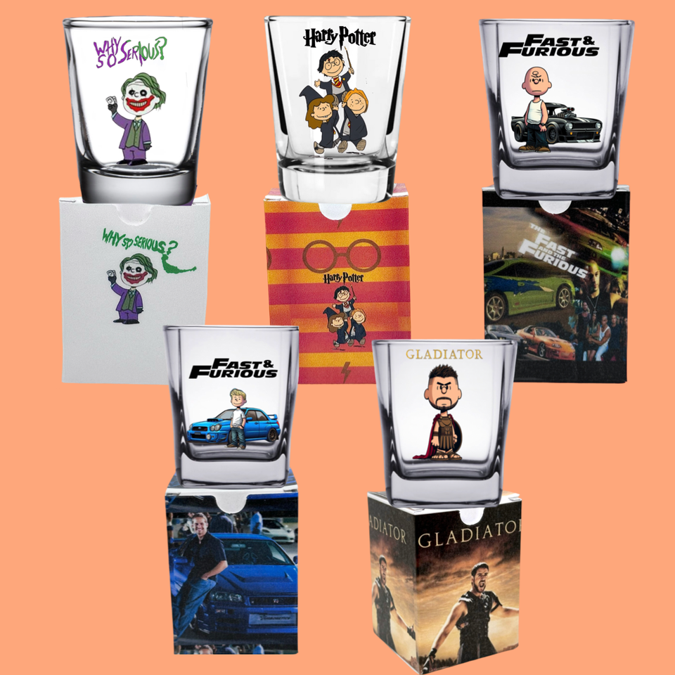 90'S/2000 MOVIES /PEANUTS Characters theme SHOT Glasses w/BOX | eBay