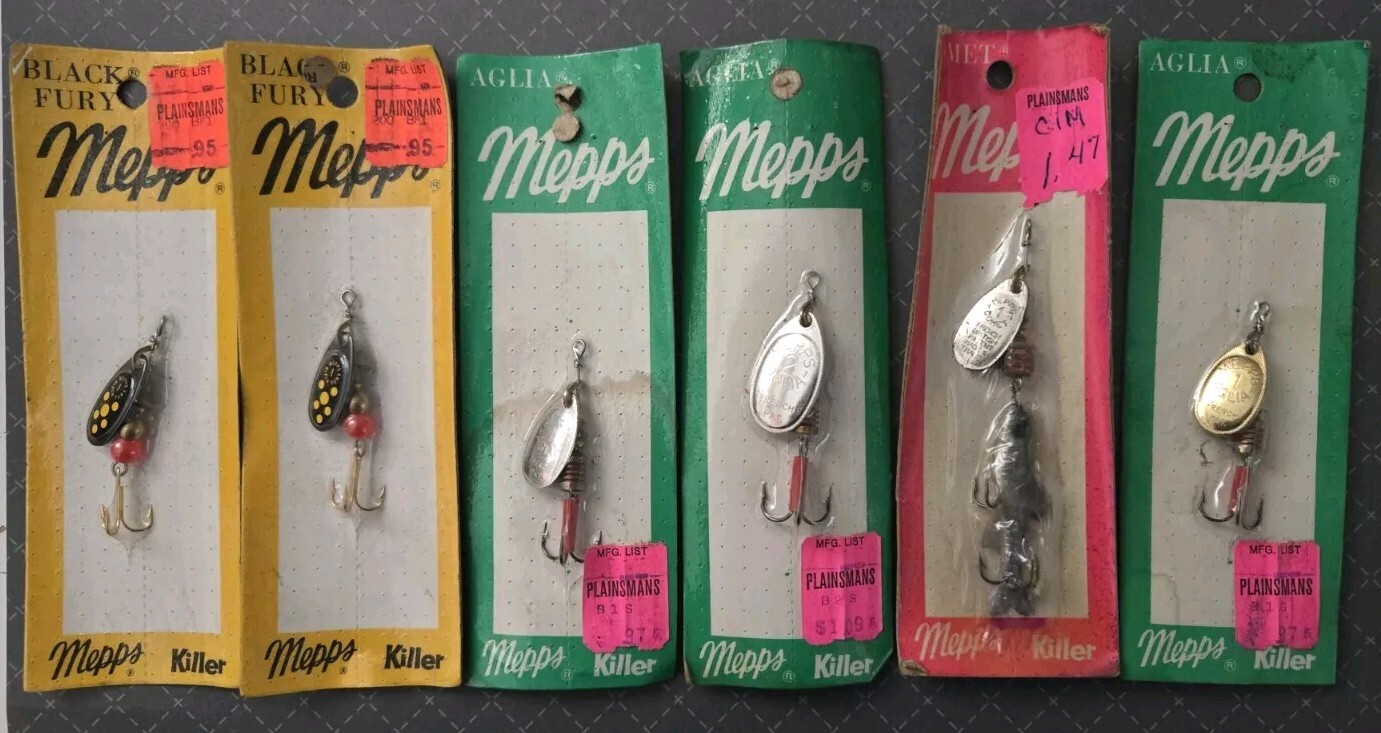 Vintage MEPPS SPINNER Lures Lot of 6 Fury, Aglia, Comet, New In ...