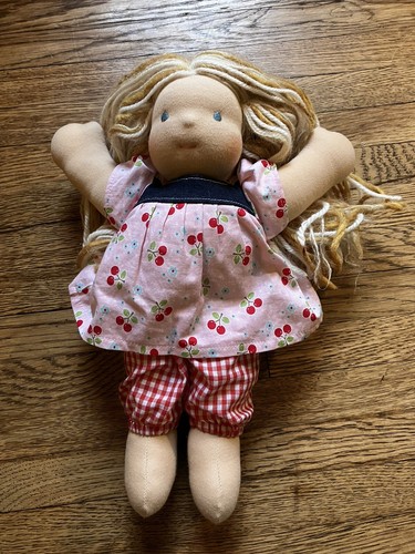 Bamboletta Handmade Cuddle Doll Waldorf Cherries Gingham Blonde Blue ...