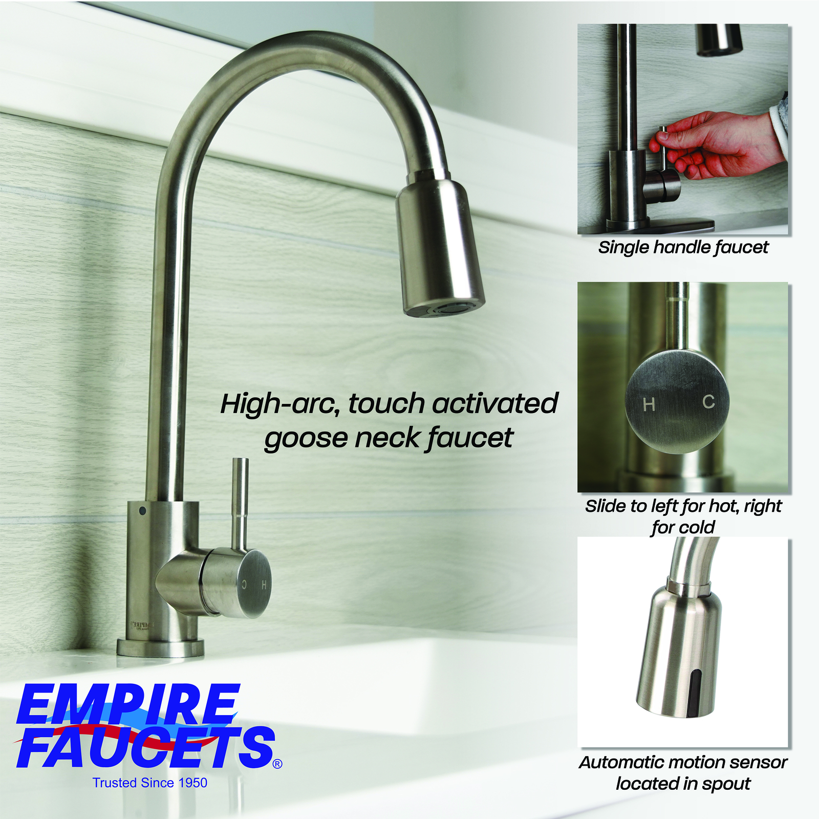 Empire Faucet Touchless Kitchen Faucet - Silver Motion Sensor Kitchen ...