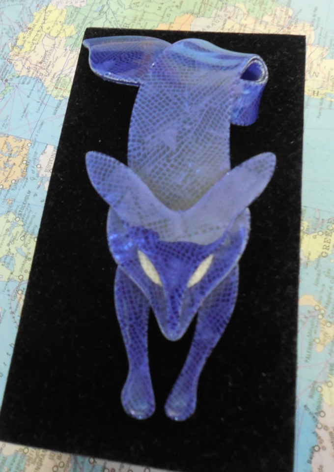 Lea Stein, Paris, Fox Brooch, Mauve patterned, white eyes. Excellent ...