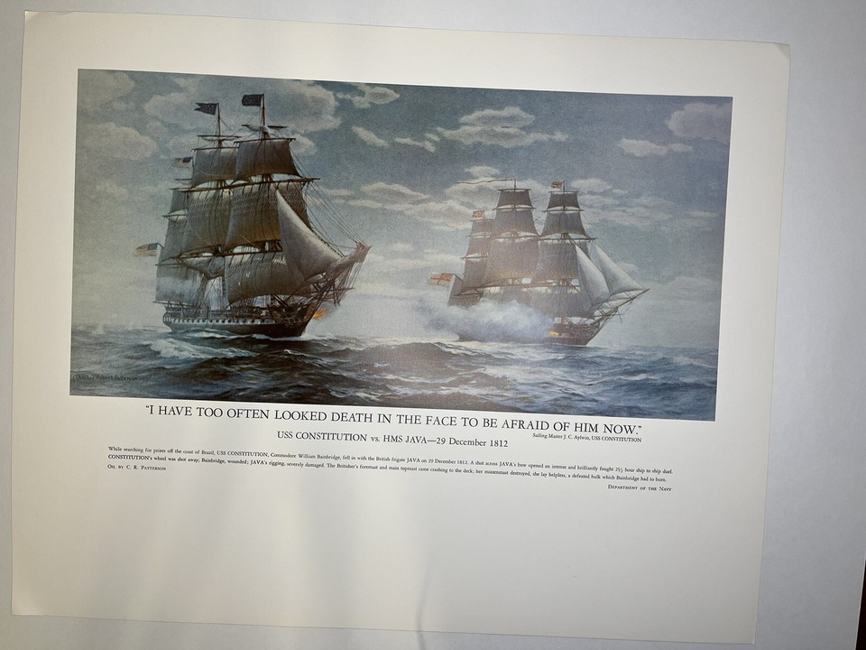 USS Constitution vs. HMS JAVA 29 December 1812 Vintage Lithograph | eBay