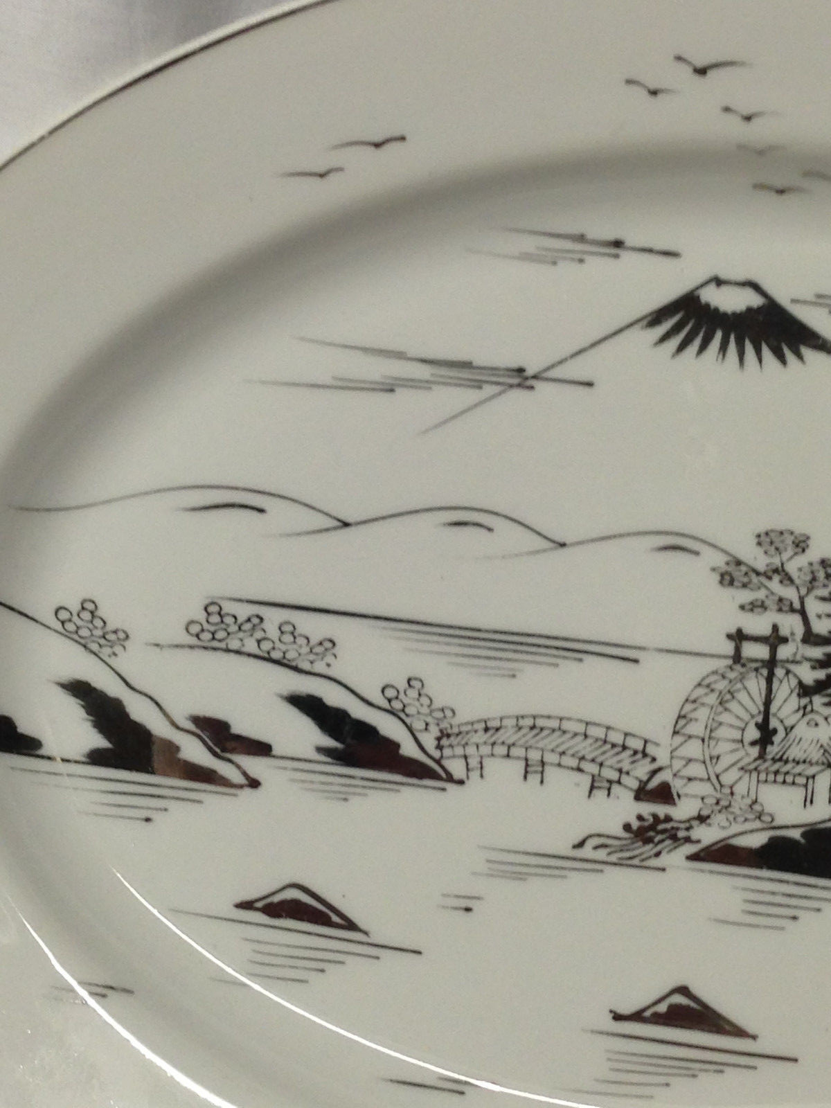 KUTANI CHINA KUT6 SERVING PLATTER 14 1/2" PLATINUM MOUNTAIN BRIDGE ...