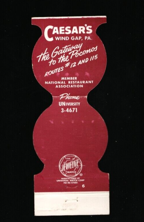 Vintage Contour Matchbook Caesar's Wind Gap Pennsylvania Gateway to ...