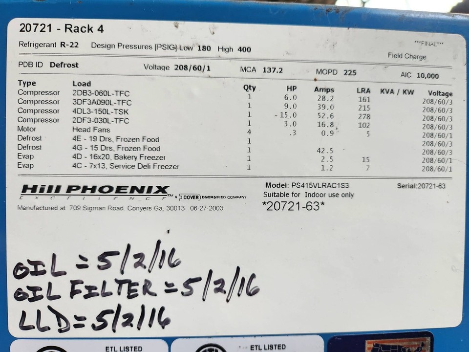 3 HILLPHOENIX REFRIGERATION RACKS COPELAND COMPRESSOR | eBay