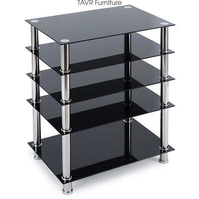 5-Tier Media Compontent TV Stand Audio Video Tower with Tempered Glass ...