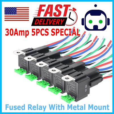 5 Pack Automotive Electrical Relays 12V Fuse Relay Switch Harness 5 Pin ...