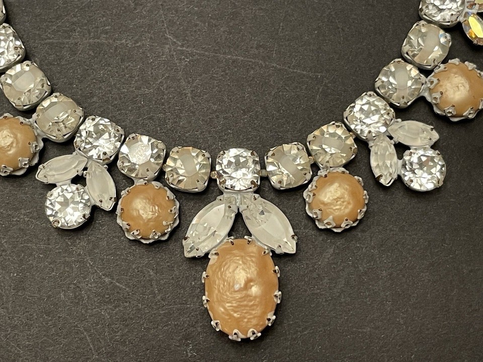Estate signed Regency Jewels NECKLACE White Givre Crystal Faux Baroque ...