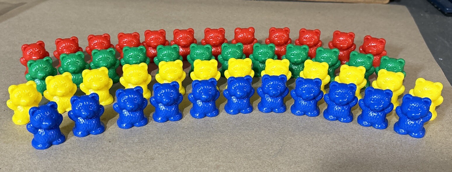 Lot Of Tiny Plastic Teddy Bear Figures 1” Tall 47 Bears Total 4 Colors ...