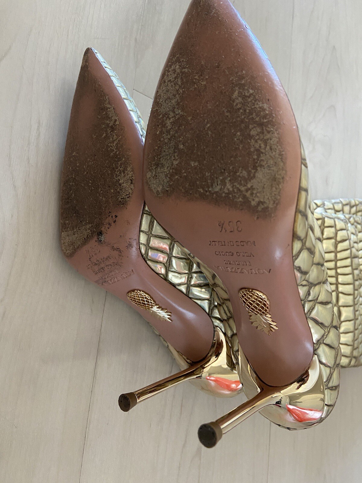 Aquazurra Boreal Metallic Gold Croc-Embossed Over-The… - Gem