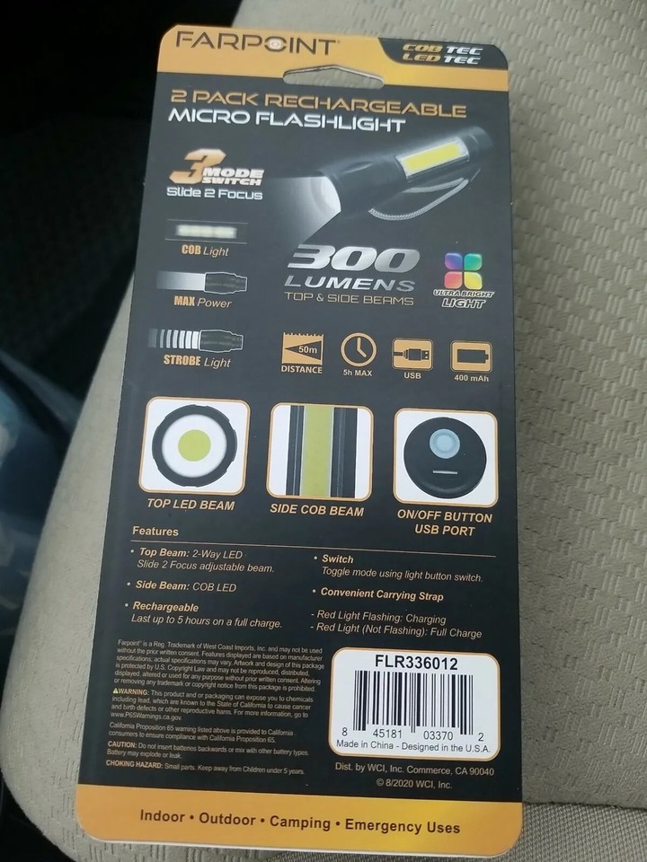 2 pk Farpoint micro rechargeable micro-flashlight (3 mode switch) | eBay
