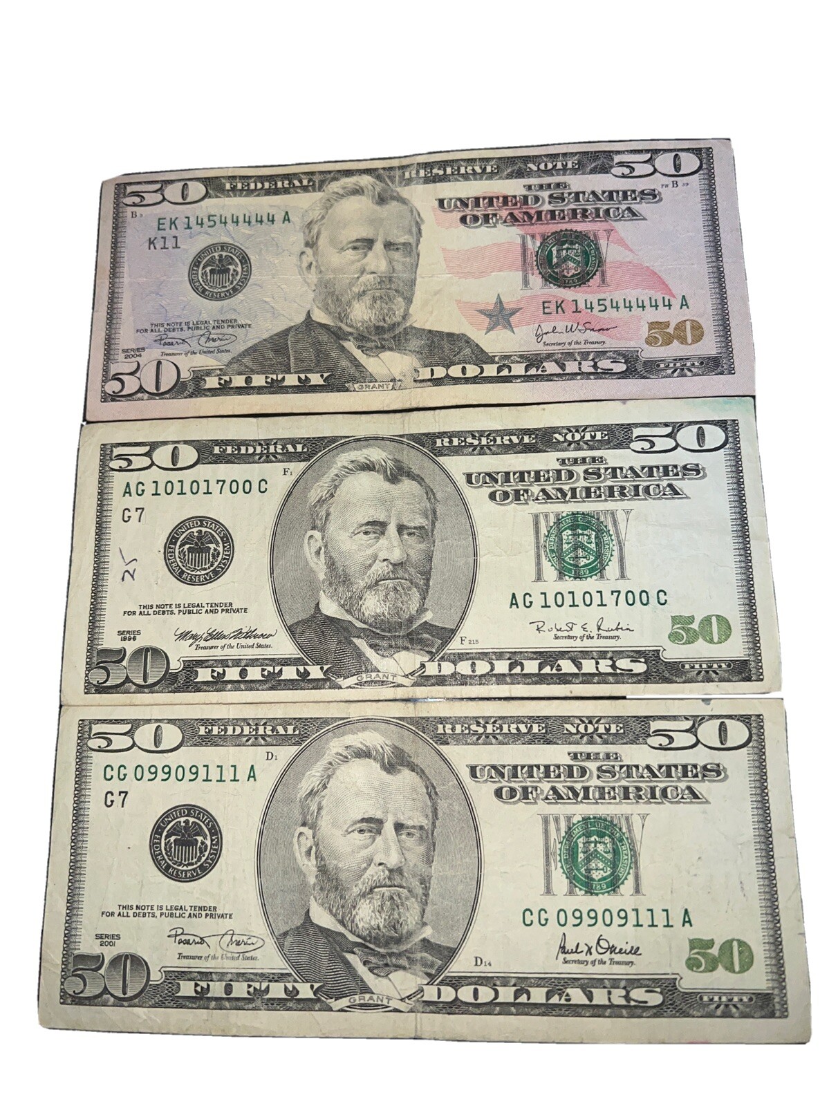 Lot of 3 $50 bills with trinary serial numbers | eBay