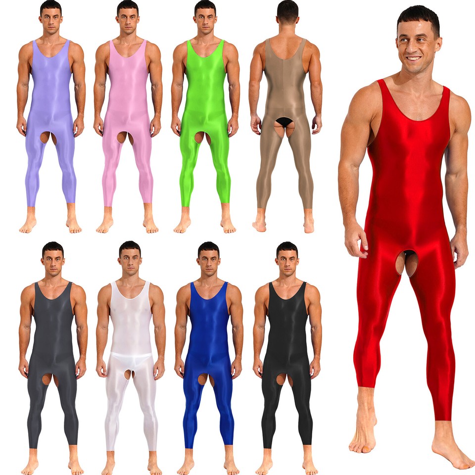 Men's Bodysuit Bodystocking Silky Crotchless Jumpsuits High Elastic ...