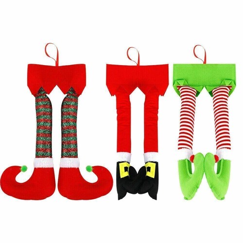 Christmas Santa Elf Legs Wreath Hanging Pendant Xmas Tree Stuffed Plush ...