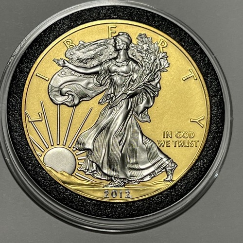 2012 ASE 24k Gold Gilded American Eagle Coin 1 Troy Oz .999 Fine Silver ...