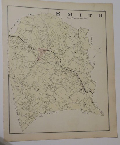 ORIG. HAND-COLORED 1877 MAP, SMITH TOWNSHIP,WASHINGTON COUNTY,PA,PAN ...