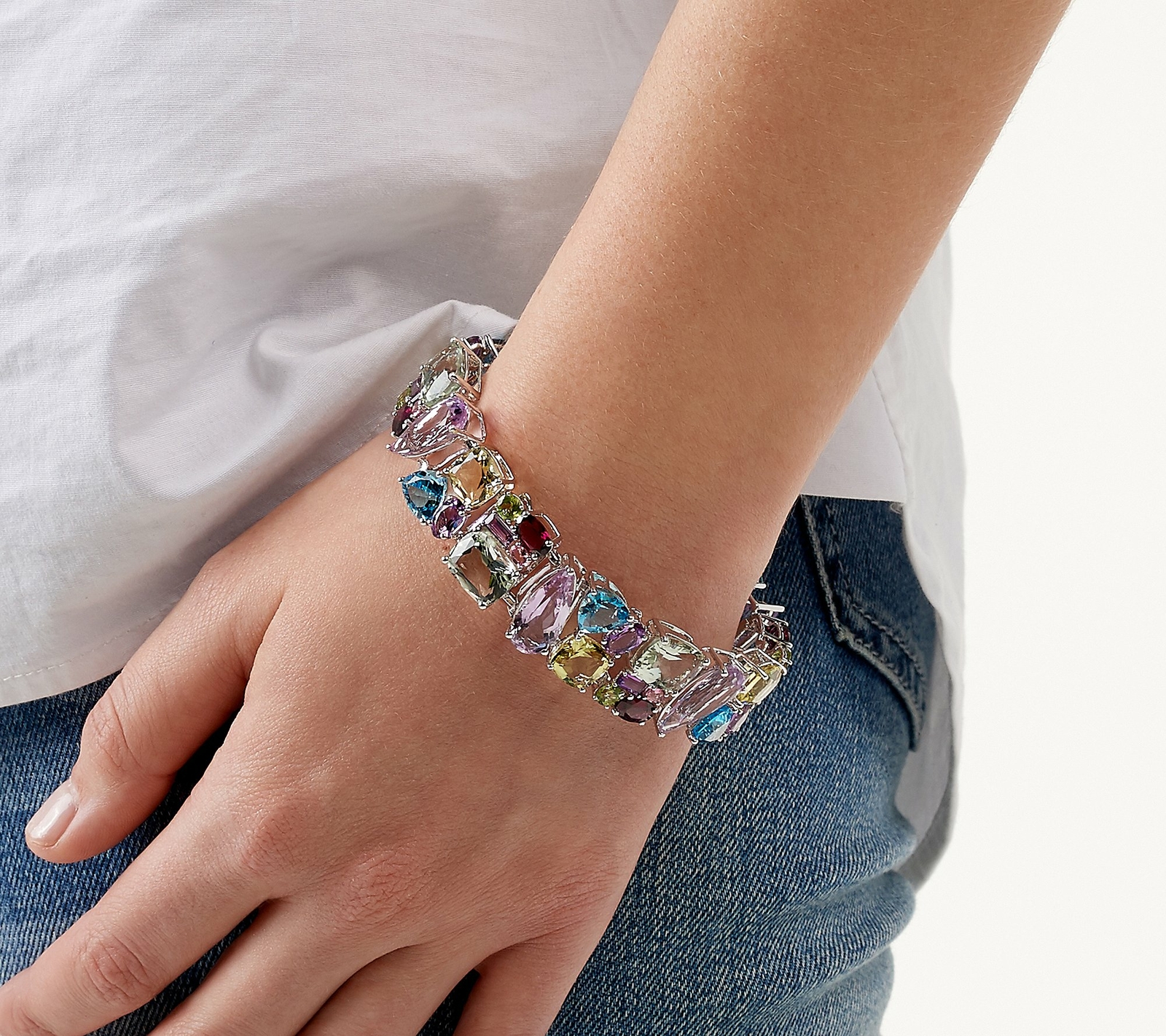 QVC Sterling Silver Springtone Gemstone Bracelet, 110.00cttw Size 8" | eBay