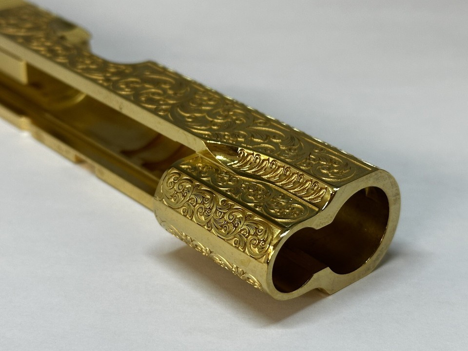 1911 Commander Length Slide .45 Acp 24k Gold Plated Engraved Scrolls ...