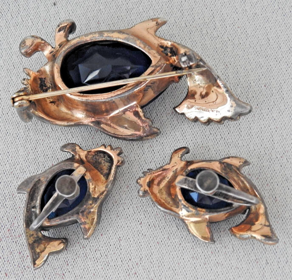 Vt Sterling Silver Rare Gold Fish Set of 3 Brooch Earrings REJA Signed ...