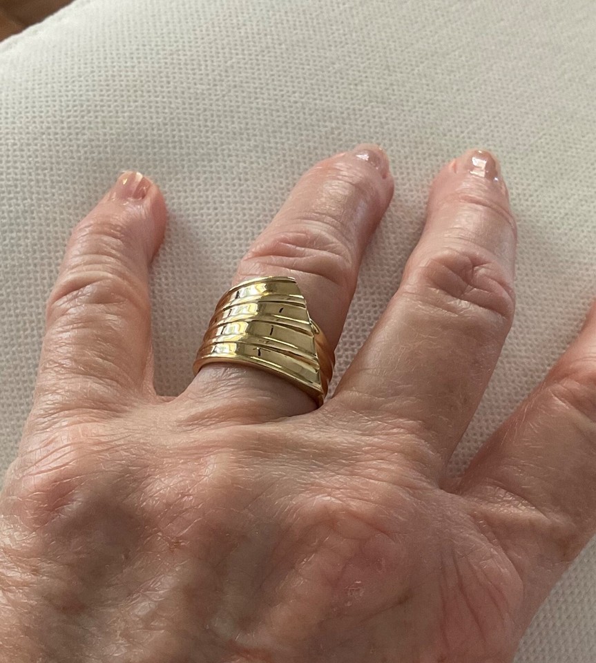 Cigar Band Ring Women 14K Solid Gold Italy 15mm Wide Ribbed Band Size 6 ...