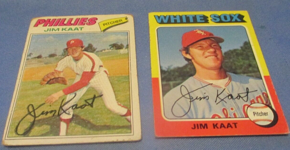 2) Jim Kaat vintage baseball cards 1975 Topps #243 W/Sox '77 Topps #638 ...