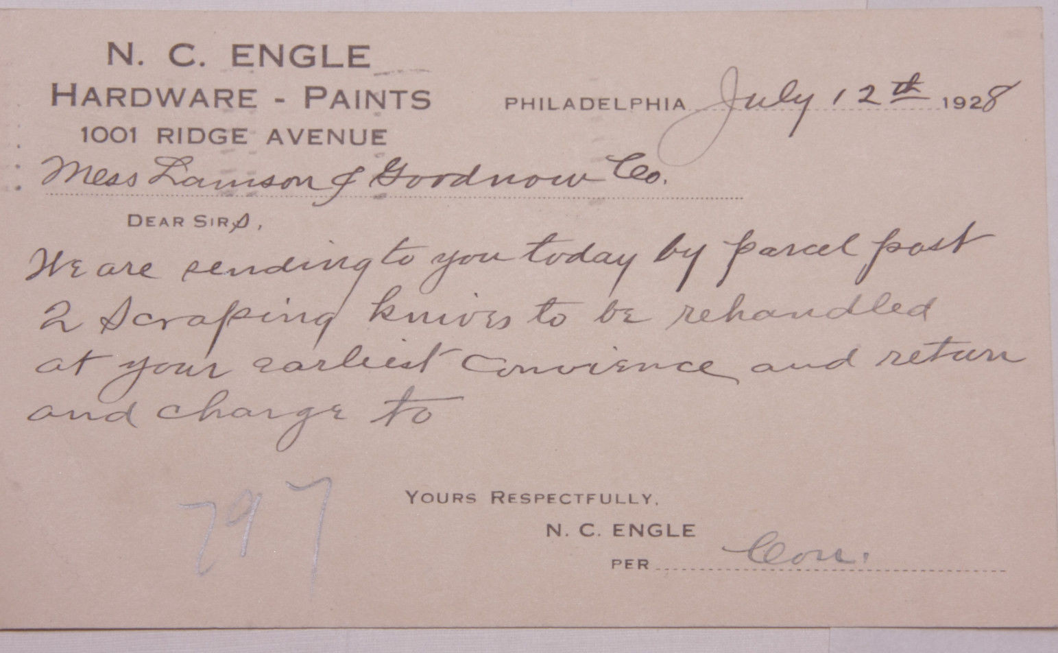 1928 Lamson Goodnow Nathan C Engle Hardware Philadelphia Signed ...