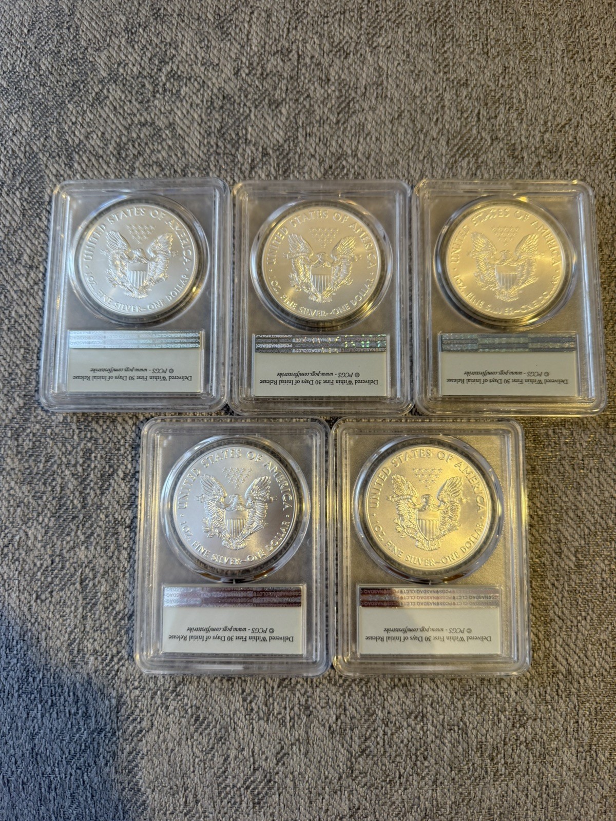 Lot of 5, 2018 PCGS MS70 1 oz FINE Silver AMERICAN SILVER EAGLES, SUPER ...