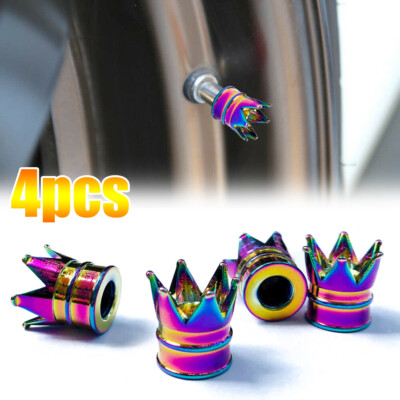 4pcs Aluminum Neon Crown Car Wheel Tire Valve Stem Cap Tyre Air Anti ...