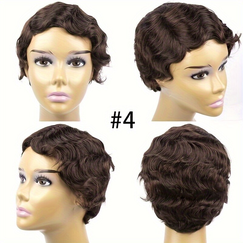 6Inch Short Finger Wave Human Hair Wig Full Machine Made Brazilian ...