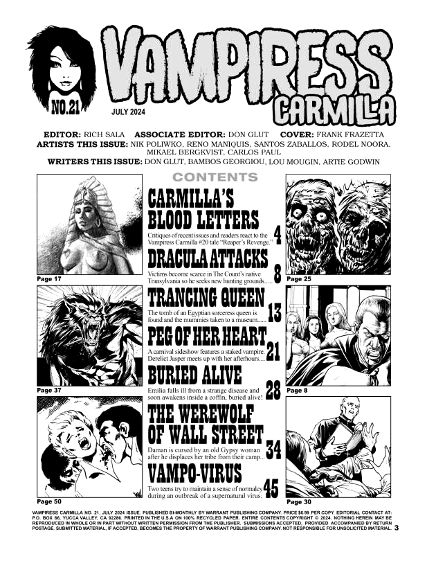 VAMPIRESS CARMILLA MAGAZINE #21 JULY 2024 NM 9.4 (UNREAD) WARRANT PUB ...