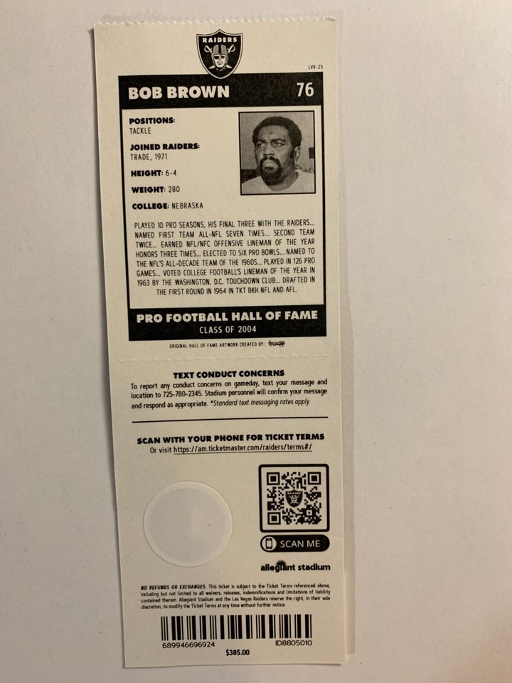 LAS VEGAS RAIDERS vs LA CHARGERS DECEMBER 4,2022 HALL of FAME TICKET ...